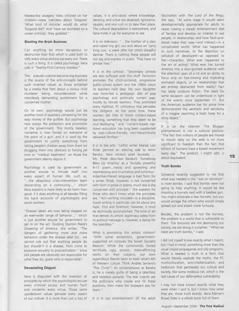 In The Press - ILANA MERCER